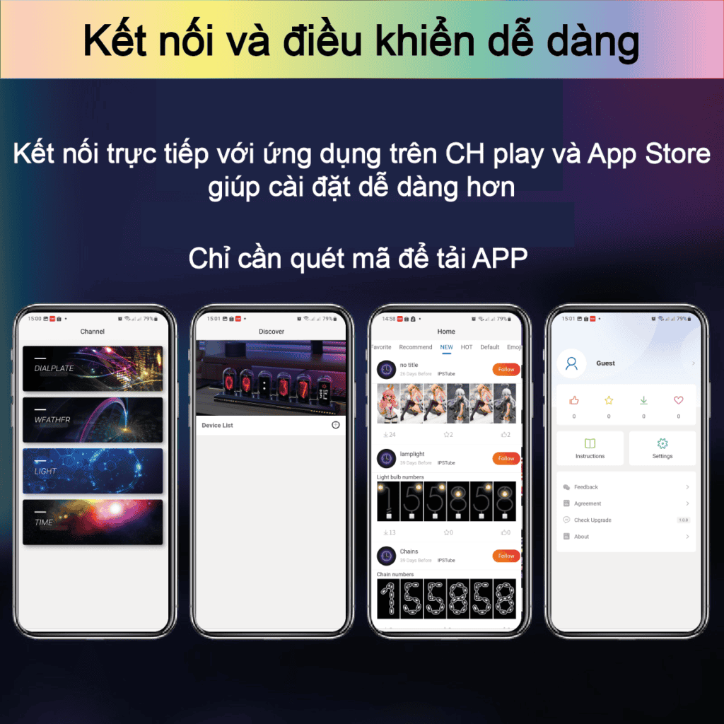 Đồng hồ led để bàn IPS Colorful LED Tube APP ( Phiên bản 2023 ) - NTP Decor