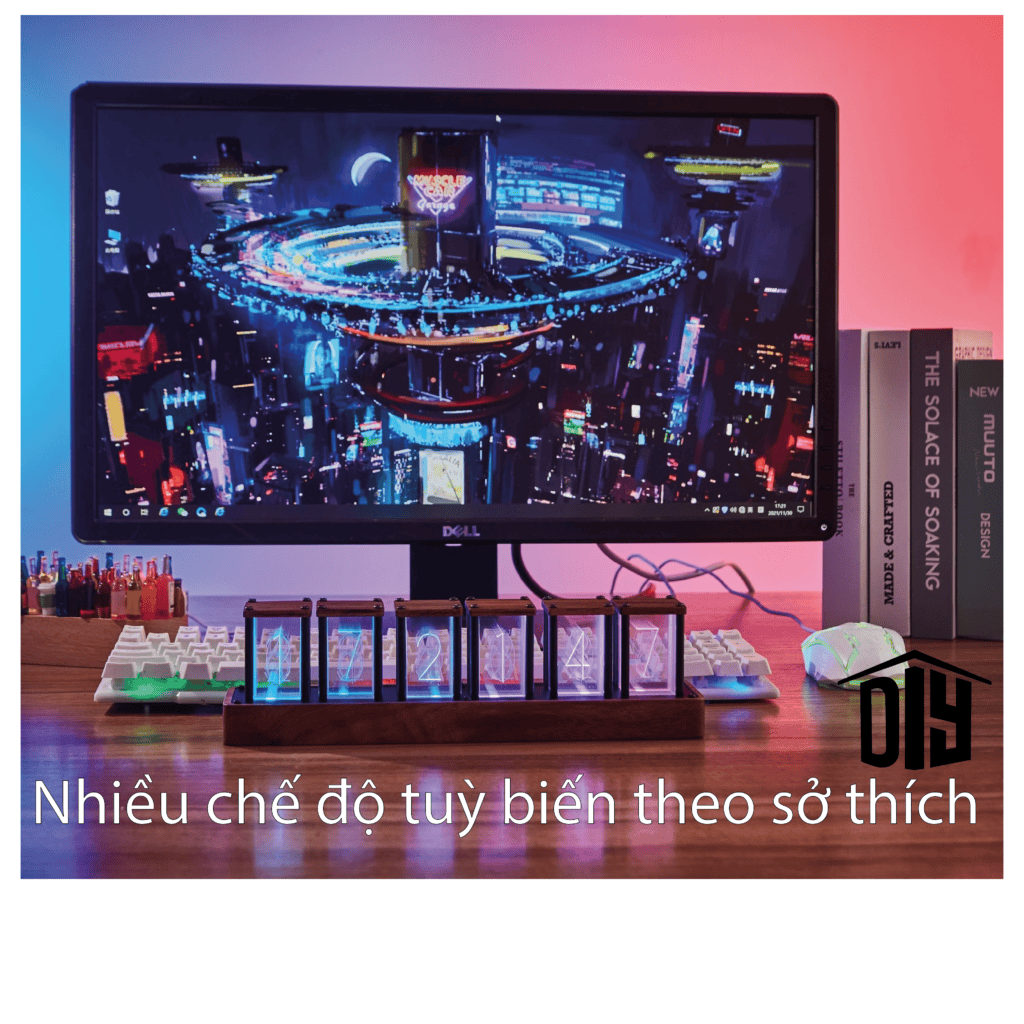 Đồng hồ led Nixie RGB đa chế độ gỗ óc chó điều khiển APP điện thoại ...